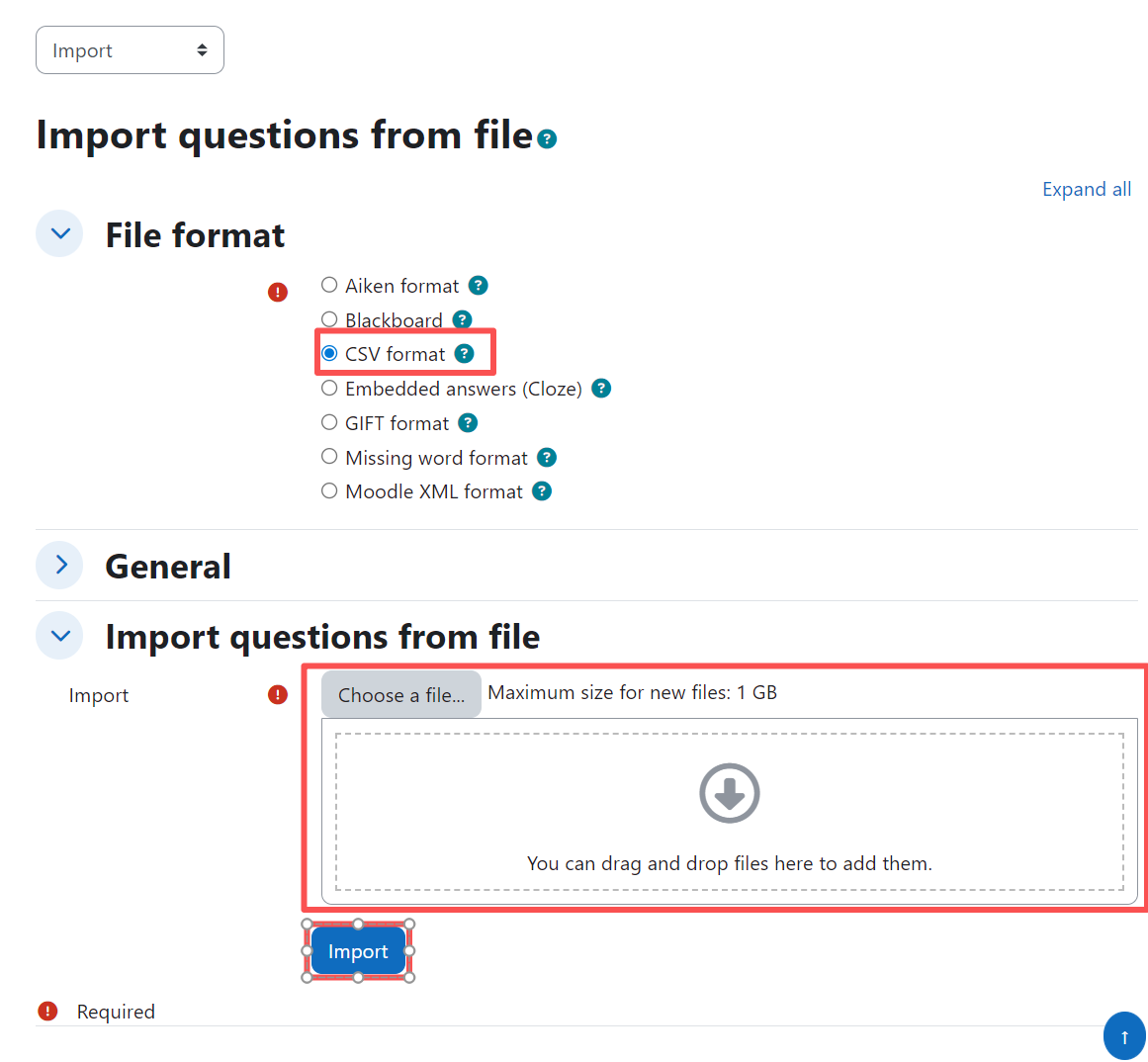 Importing questions through CSV format - Knowledge Base